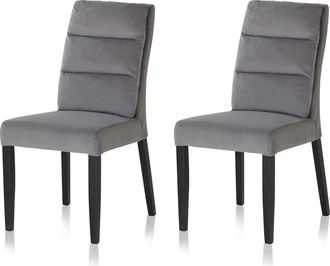Smart 2er Set Esszimmerstühle Bezug aus Samt grau, Stuhlbeine aus Massivholz Buche lackiert - Küchenstuhl, Wohnzimmerstuhl, Polsterstuhl mit Schaumstoffpols