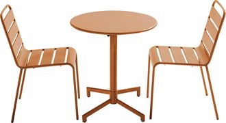 Oviala Gartentisch und 2 St&uuml;hle aus Metall, Caramel - Palavas