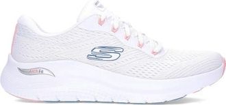 Skechers Femme Arch Fit 2.0 Big League Basket, White Mesh/Pink & Blue Trim, 38.5 EU