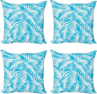 Abakuhaus Blatt Kissenbezug Set (4 Stück), Exotische Miami Palms, moderner doppelseitiger Digitaldruck, 50 cm, Türkis Aqua Blau
