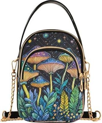 Mnsruu Sac à bandoulière pour femme - Motif champignon - Forêt - Petit sac à bandoulière avec sangle réglable