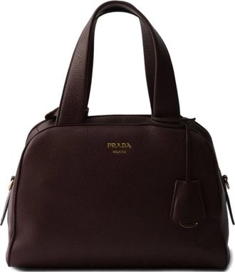 Prada sac à main en cuir à logo embossé - Marron