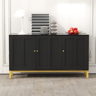 Merax Sideboard Kommode mit Schubladen Sideboard Wohnzimmer mit Marmor-Tischplatte, schwarz, modernes Design f&uuml;r K&uuml;che, Wohnzimmer und Esszimmer, mit verste