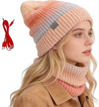 Generic Bonnet chauffant | Bonnet chauffant USB 2 en 1 | Ensemble bonnet et &eacute;charpe dext&eacute;rieur - Pour femme - Pour lhiver, le ski, le cyclisme, les trajets qu