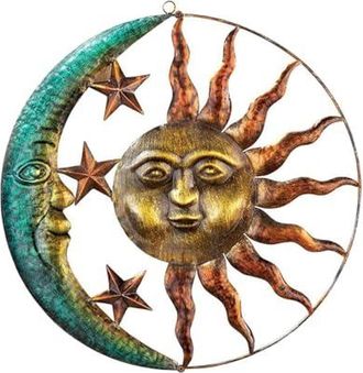 Aboofan D&eacute;coration Murale Soleil Et Lune En M&eacute;tal 11.4 Pouces Accessoire Suspendu Cr&eacute;atif Pour Salon Maison Et Caf&eacute;