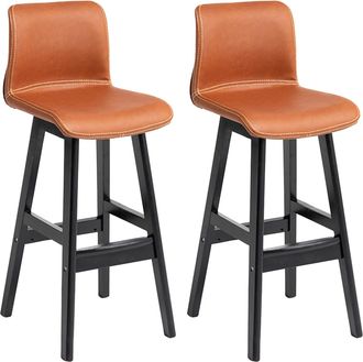 Generic 2Er-Pack Hellbraune Barhocker, Massivholz mit Pu-Kissen Und Fu&szlig;st&uuml;tze, 72 cm Hoch, f&uuml;r K&uuml;cheninsel, Fr&uuml;hst&uuml;cks- Und Essbereich