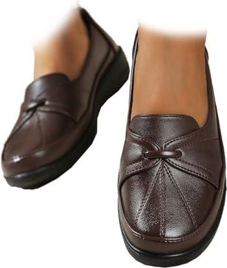 Generic Chaussures orthop&eacute;diques en cuir pour femme, l&eacute;g&egrave;res, antid&eacute;rapantes et respirantes, &agrave; bout rond, style d&eacute;contract&eacute;, mocassins de marche plats pour le