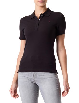 Tommy Hilfiger Damen Poloshirt Kurzarm 1985 Polo Slim Fit, Schwarz (Black), L