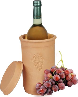 MamboCat Terrakotta Weinkühler + Untersetzer rund unglasiert I Deko Sektkühler ohne EIS I In- und Outdoor Flaschenkühler Bier und Wein I Tischkühler Getränke I