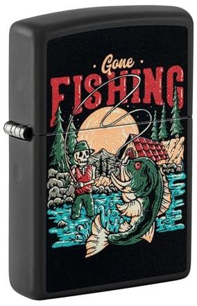 Zippo Sturmfeuerzeug - Modell Gone Fishing - Black Matte Finish mit Color Image - Nachf&uuml;llbar - Wiederverwendbar - Windfestes Design - Geschenkbox - Made in