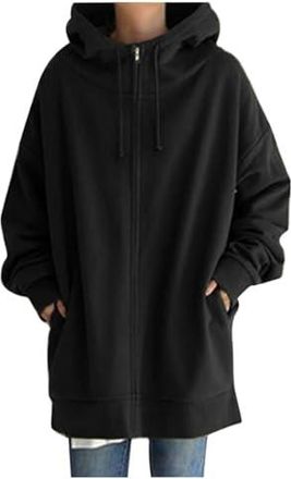 Generic Sweat Zipp&eacute; Femme &agrave; Capuche- Sweat-Shirt Manches Longues Grande Taille Hoodie Long D&eacute;Contract&eacute; avec Cordon De Serrage Poche Manteaux Chaud Polyvalent 