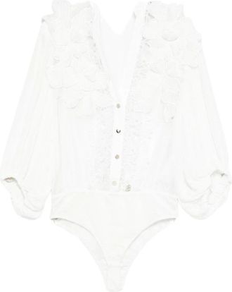 BABYLON Femme, Tops, Blanc, Taille: 46 FR Body &agrave; Appliqu&eacute;s Floraux
