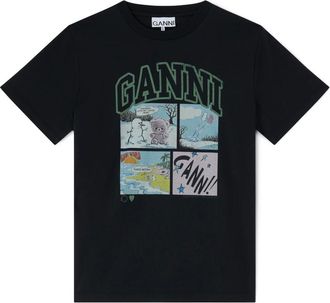 Ganni Femme, Tops, Noir, Taille: 42 FR Basic Cotton Jersey Bear Comic Teddy