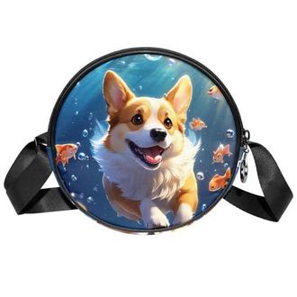 Generic Sac &agrave; bandouli&egrave;re Circle pour femme, petit sac &agrave; bandouli&egrave;re sous-marin Corgi avec fermeture &eacute;clair et bretelles r&eacute;glables style d&eacute;contract&eacute; pour femm