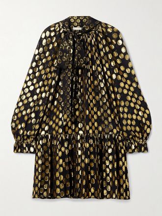 Ulla Johnson Mini-robe En Crêpe De Chine De Soie Mélangée Métallisé À Liens Loretta - Noir