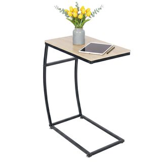 Relaxdays Beistelltisch, C-Form, HBT: 58,5 x 47,5 x 25 cm, Ablagetisch f&uuml;r Couch & Bett, Metall & MDF, Holzoptik/schwarz