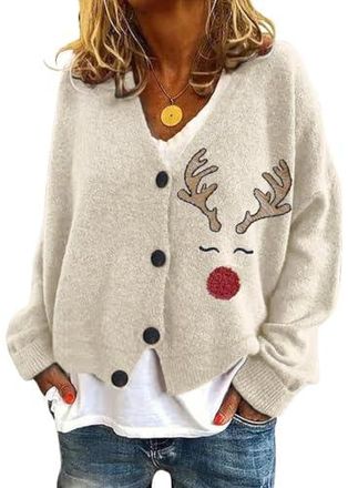 Onsoyours Gilets Femme Automne Hiver Chic Col V Veste Imprim&eacute; Manches Longues Tricot&eacute; Cardigan &Eacute;l&eacute;gant L&acirc;ch&eacute; Bouton Pull Outwear Casual Manteau Sweater Haut Top