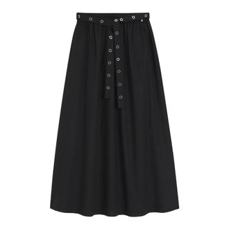 HUGO BOSS Maxi Popeline Baumwollrock mit Lochg&uuml;rtel - - Skirts - Damen - Schwarzk - XL