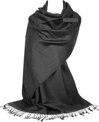 GFM Écharpe douce style pashmina avec motifs floraux cachemire en relief (P093), P093-klkl-noir, L