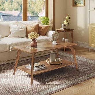 Vasagle Collection MAEZO - Table Basse, Table de Salon &agrave; 2 Niveaux, avec Rangement, Patins, 55 x 100 x 45 cm, Montage Facile, pour Salon, Marron Miel LCT249K0