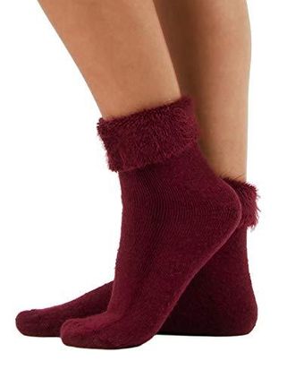 CALZITALY Chaussettes Hivernales Effet Angora | Socquettes Douces Thermiques | Multicolore | Taille Unique | Made in Italy (Bordeaux)
