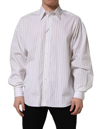 Dolce & Gabbana White Stripes Cotton Men Formal Dress Shirt