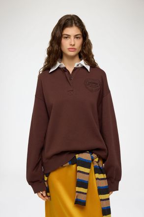 Ganni braun Poloshirt mit Herz-Stickerei Bio-Baumwolle - Gr&ouml;&szlig;e XXS
