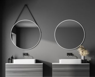 Talos White Style Spiegel rund &Oslash; 80 cm - Runder Wandspiegel in matt wei&szlig; - Badspiegel mit Aluminiumrahmen - Trendiger Badezimmerspiegel mit Aufh&auml;ngeband - M