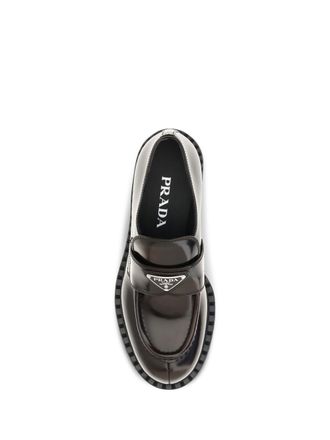 Prada Womens Leather Logo Loafers Burnt Brown Calf
