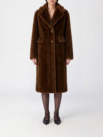 Sword 6.6.44 Long manteau droit en fausse fourrure avec fermeture &agrave; boutons