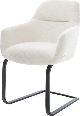 DELIFE Schwingstuhl Pejo-Flex Freischwinger flach Schwarz Bouclé Soft Beige Taschenfederkern