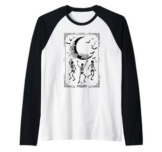 Trendy Apparel Halloween The Moon Skeleton Bats Tarot Card Raglan