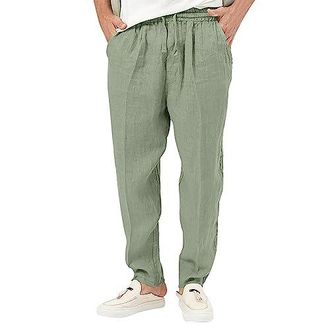 Generic Pantalon de loisirs d&eacute;t&eacute; l&eacute;ger pour hommes : pantalon en lin avec cordon de serrage pantalon d&eacute;t&eacute; surdimensionn&eacute; pantalon de plage jambe droite pantal