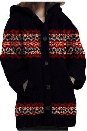 Generic 2026 Vestes pour femmes - Cardigan &agrave; capuche en tricot confortable avec poches - Style d&eacute;contract&eacute;, Noir, XXL