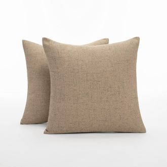 Deconovo Kissenbezug Leinen Optik Kissenhülle Kissenbezüge mit Verstecktem Reißverschluss Sofa Zierkissenhülle, 65x65 cm, Taupe, 2er Set
