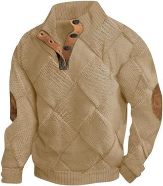 Generico Sweat-shirt pour homme dhiver avec col roul&eacute; et manches longues m&eacute;di&eacute;val vintage sans capuchon, boutons sur le devant, pour le travail et les loisirs 