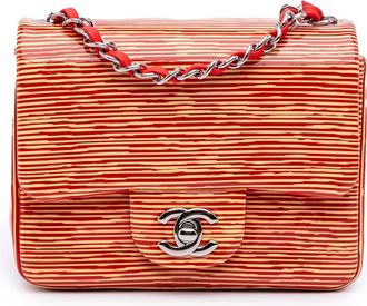 Chanel Hobo Bags - Mini Square Classic Patent Striped Single Flap - Gr. unisize - in Orange - für Damen