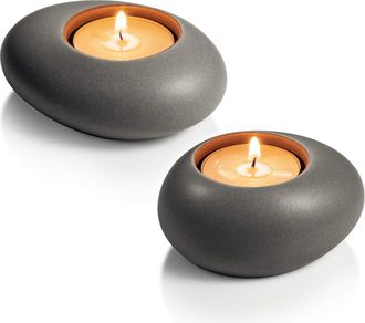 Tescoma Teelichthalter FANCY HOME Stones, 2er-Pack, aus Keramik in grau, f&uuml;r normale Teelichter, langlebige Glasur, inspiriert von Lavastein