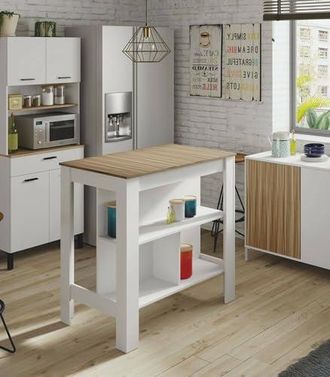 Dmora Esstisch Triton, Küchenregal, Esszimmertisch, Festes rechteckiges Regal, 103x67 h105 cm, Weiß und Eiche