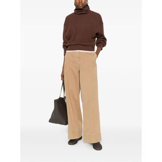 Brunello Cucinelli Silk-Cashmere Blend Ribbed Knit Sweater - Brown