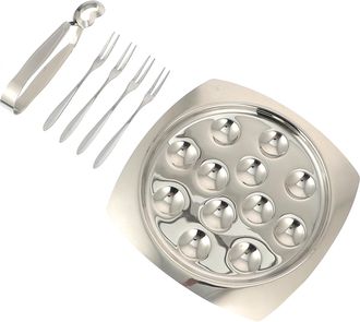 Cabilock Edelstahl Schneckenbesteck mit Gro&szlig;em Schnecken teller Hitzebest&auml;ndig Inkl Greifzange und Zweizackgabeln f&uuml;r Schneckengerichte Meeresfr&uuml;chte und Vorsp