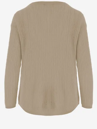 Allude Womens Cashmere Sweater With Curved Hem Beige