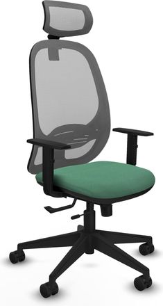 Piqueras y Crespo B&uuml;rostuhl mit Lendenwirbelst&uuml;tze mit 1D-Armlehnen und Kopfteil, h&ouml;henverstellbar und neigbar, ausgestattet mit Syncro/Traslack und Schneideschaum, Gra