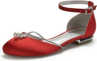 Generic Plate Mariee Chaussure A Talon Bas Mariée Mariage Chaussures À Talon Plates Escarpin Femme Robe De Soirée Confortable Plates 2Cm,Rouge,41 EU