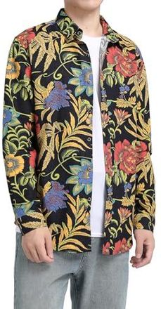 AlltheMen Chemise Homme Manches Longues Homme Artistique Multicolore Tissus de Lin Type 9 XXL