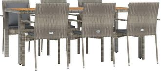 vidaXL 7-tlg. Garten-Essgruppe mit Kissen Grau Poly Rattan Vidaxl