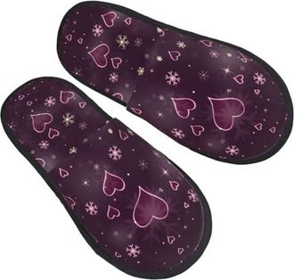 Generic Accueil Pantoufles Flocons De Neige Et Coeurs Portative Hiver Pantoufles Lavables Chaussons Maison Pour Voyage Camping Invit&eacute; M
