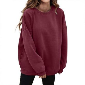 Generic Cihdmfb Sweat-shirt sans capuche pour femme - Vintage - Couleur unie - Manches longues - Décontracté - Col rond - Sweats à capuche pour adolescentes -