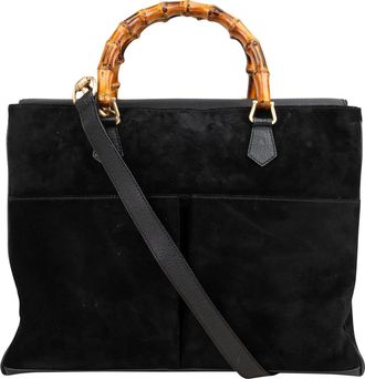 Gucci Crossbody Bags - Gucci Black Suede Bamboo Handbag - Gr. unisize - in Schwarz - f&uuml;r Damen