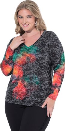 Miamoda Damen gro&szlig;e Gr&ouml;&szlig;en &Uuml;bergr&ouml;&szlig;en Plus Size Langarmshirt, Bl&uuml;ten mit Glitzersteinchen schwarz 50 845982100-50